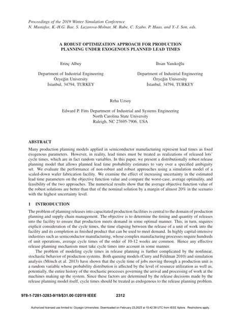 Pdf A Robust Optimization Approach For Production Planning Under Exogenous Planned Lead Times