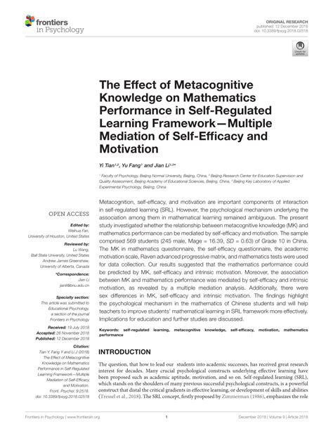 Pdf The Effect Of Metacognitive Knowledge On Mathematics Performance In Self Regulated
