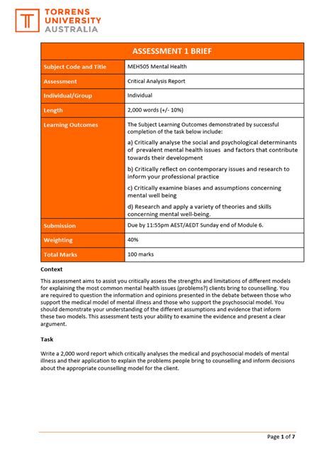 Meh505 Assessment 1 Brief Report Module 6 Pdf Mental