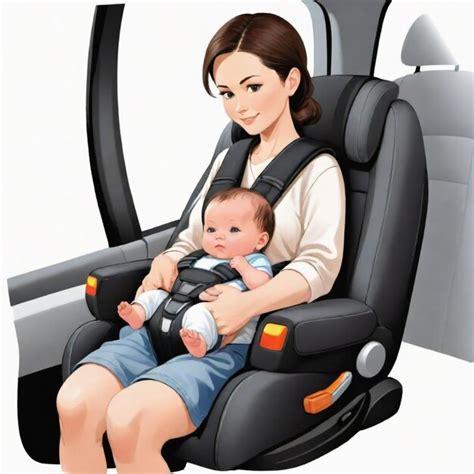 El Cuidador Atando A Un Bebé En Un Asiento De Coche Conjunto Vectorial