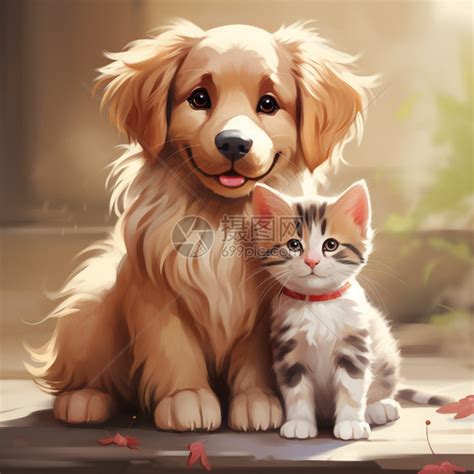 卡通风格的小猫和小狗插画图片下载 正版图片600458935 摄图网