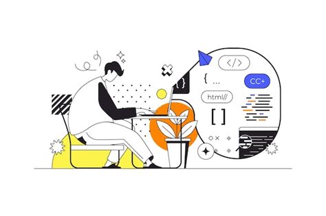 문자가 있는 평면 개요 디자인의 devops 웹 개념 프리미엄 벡터