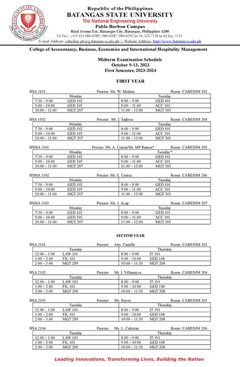 Ama Midterm Sched Midterms Batangas State Universit Y The National Engineering University