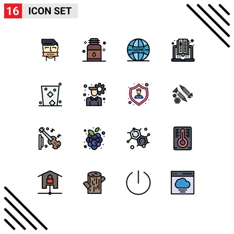 User Interface Pack Of 16 Basic Flat Color Filled Lines Of Reading Computer Salon Book Internet