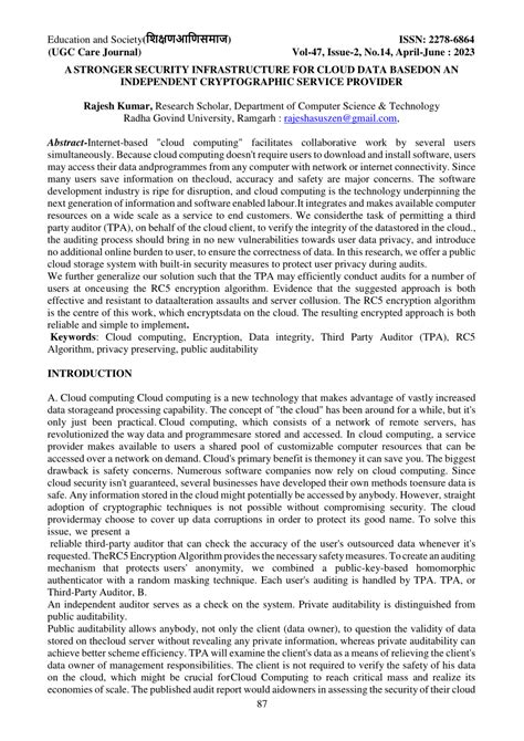Pdf A Stronger Security Infrastructure For Cloud Data Based On An Independent Cryptographic