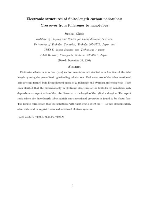 Pdf Electronic Structure Of Finite Length Carbon Nanotubes Crossover