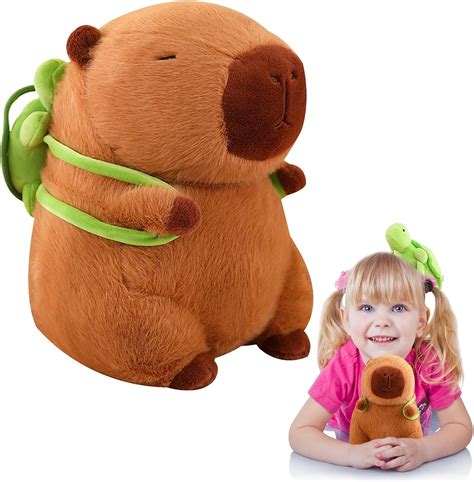 Emoin Capybara Plush Toys Kawaii Capybara Plushies With Turtle Backpack Soft Brown Capybara