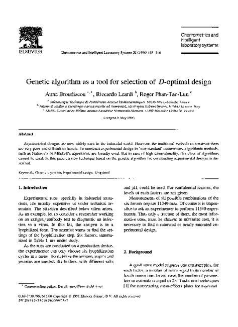 Pdf Genetic Algorithm As A Tool For Selection Of D Optimal Design
