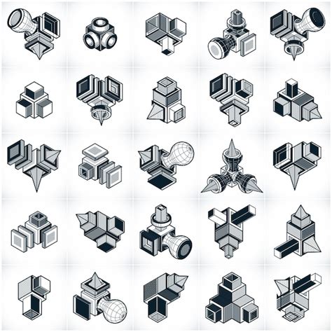 추상적 인 벡터 3d 간단한 기하학적 모양 집합입니다 프리미엄 벡터