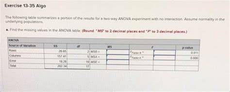 Get Answer Exercise 13 35 Algo The Following Table Summarizes A