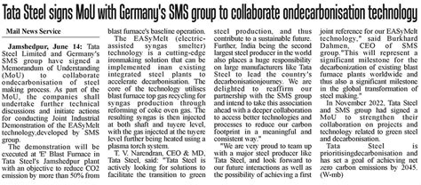 Tata Steel Signs Mou With Germanys Sms Group To Collaborate On