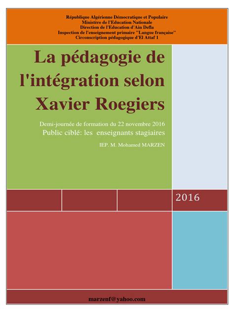 La Pédagogie De Lintégration Selon Xavier Roegiers Pdf