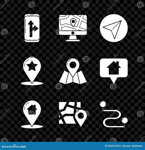 Set Infographic Of City Map Navigation Monitor And Folded With Location Paper Airplane Map