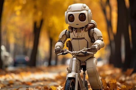 Premium Photo 3d Rendering Robot On The Road With Autumn Leaves In The Background