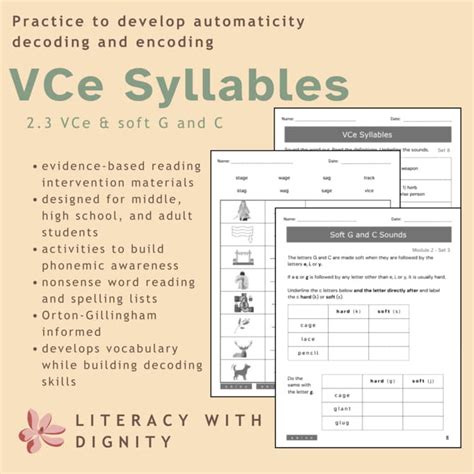 23 Vce Syllables Soft Gc Middle High School Adult Reading