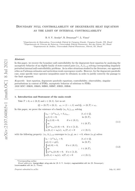 PDF Boundary Null Controllability Of Degenerate Heat Equation As The Limit Of Internal