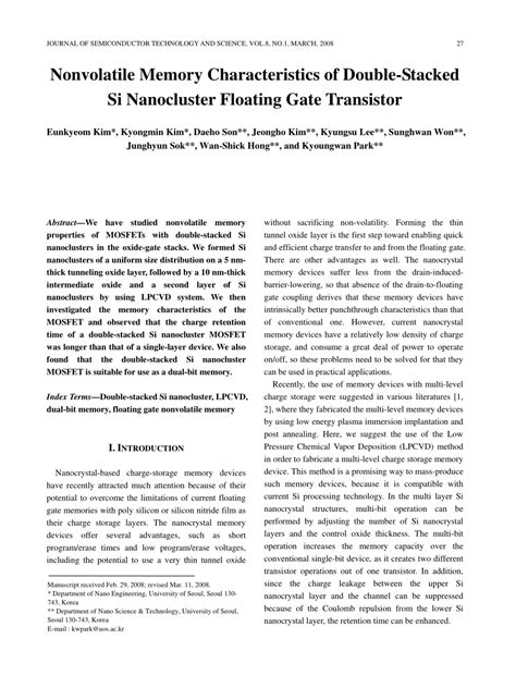 Pdf Nonvolatile Memory Characteristics Of Double Stacked Si Nanocluster Floating Gate Transistor