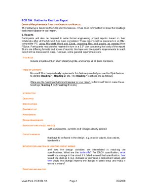 Fillable Online Outline For First Lab Report In Ece Fax Email Print PdfFiller