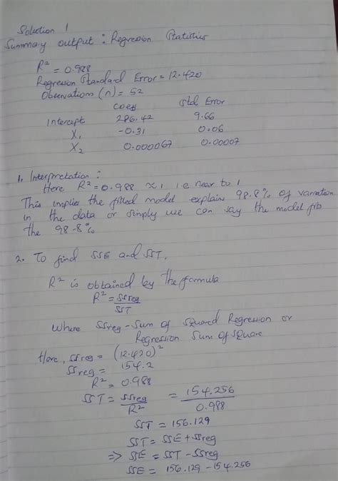 Solved Summary Output Regression Statistics Course Hero Solved