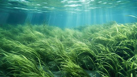 Seaweed And Natural Sunlight Underwater Seascape In The Ocean