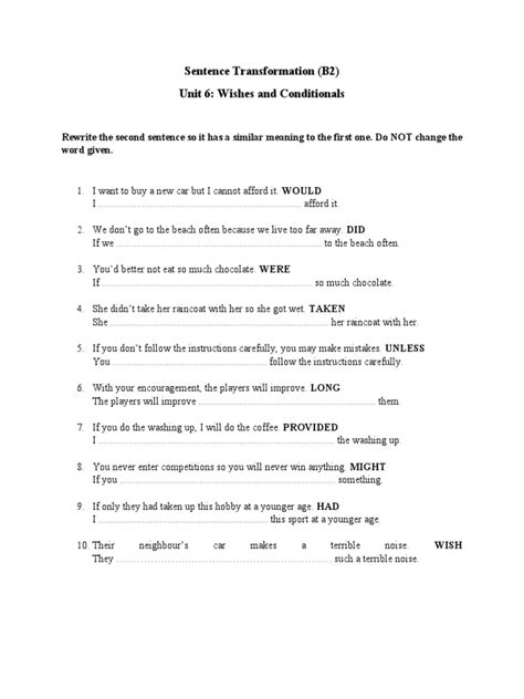 Sentence Transformation Conditionals Wishes B2 Pdf