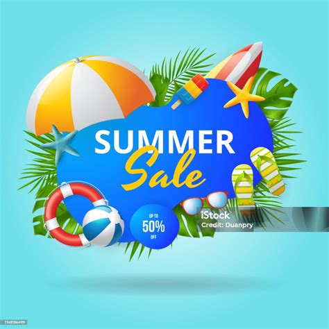 화려한 해변 요소와 여름 판매 벡터 배너 디자인입니다 벡터 일러스트 문자에 대한 스톡 벡터 아트 및 기타 이미지 문자 3차원 형태 개념 Istock