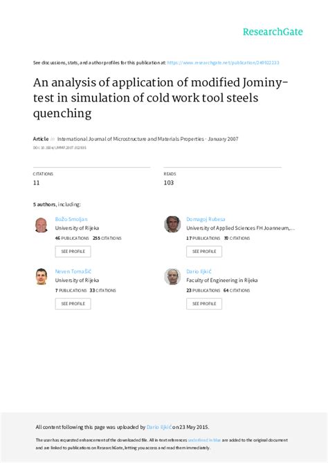 Pdf An Analysis Of Application Of Modified Jominy Test In Simulation Of Cold Work Tool Steels