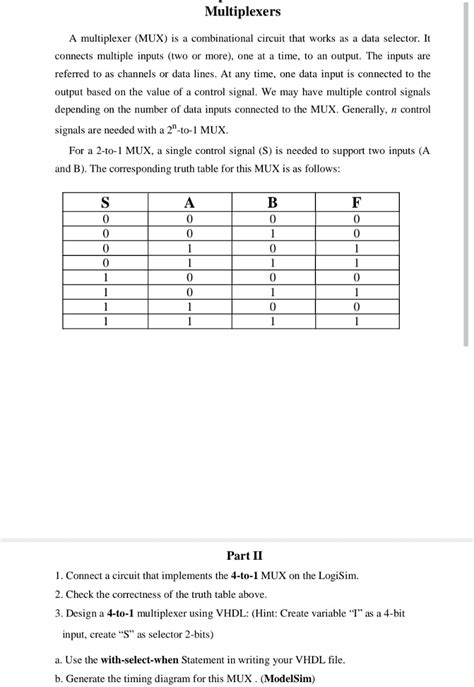 Solved Multiplexers A Multiplexer Mux Is A Combinational