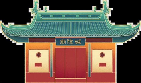 金线中国城市国潮风格插画 城隍庙 花瓣网