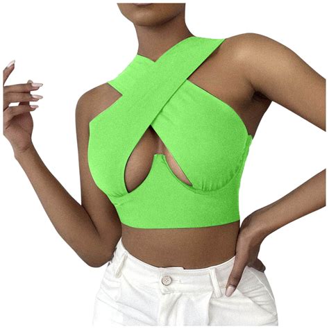 Vbarhmqrt Tank Tops For Women 2024 Built In Bra Womens Crisscross Cut