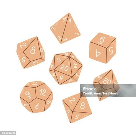 보드 게임용 D4 D6 D8 D10 D12 및 D20 주사위 Dnd 주사위 세트 테이블 게임을위한 Rpg 주사위 벡터 그림 롤플레잉 게임에 대한 스톡 벡터 아트 및 기타