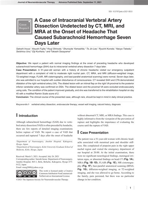 Pdf A Case Of Intracranial Vertebral Artery Dissection Undetected By