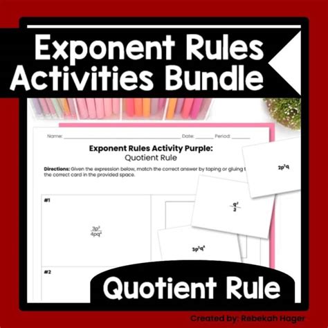 Exponent Rules Matching Activities Laws Of Exponents 8th 9th Grade Algebra 1