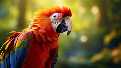 Premium Photo Colorful Caricature A Red Macaw Bird In The Forest