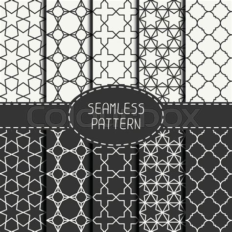 Set Of Geometric Monochrome Lattice Seamless Arabic Pattern Islamic