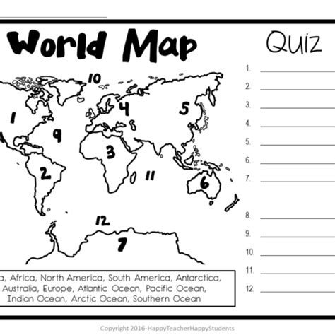 World Map World Map Quiz Test And Map Worksheet 7 Continents And 5