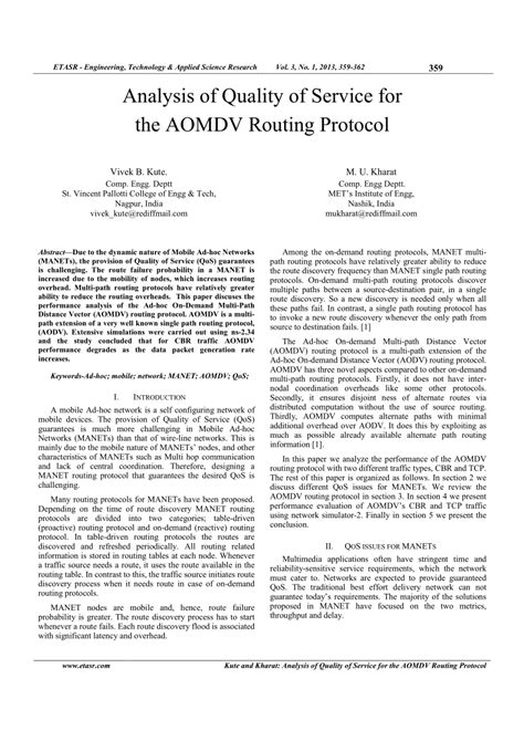 Pdf Analysis Of Quality Of Service For The Aomdv Routing Protocol