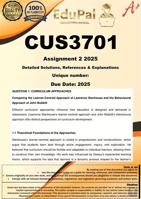 Cus3701 Assignment 2 Complete Answers 2025 Curriculum Studies