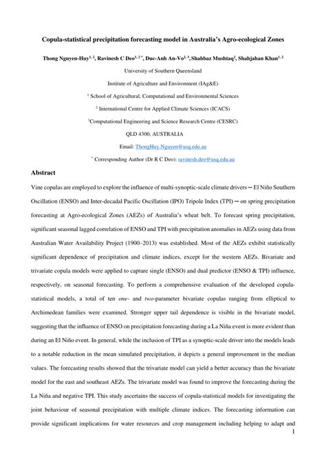 Pdf Copula Statistical Precipitation Forecasting Model In Australias Agro Ecological Zones