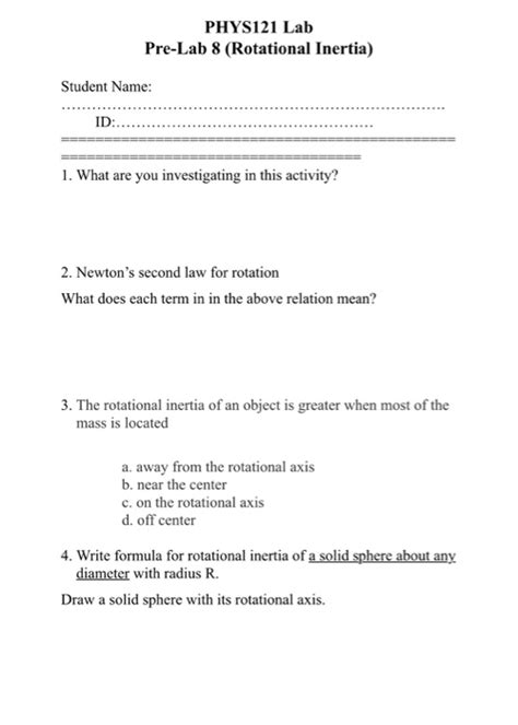 Solved PHYS Lab Pre Lab Rotational Inertia Babe Chegg Com