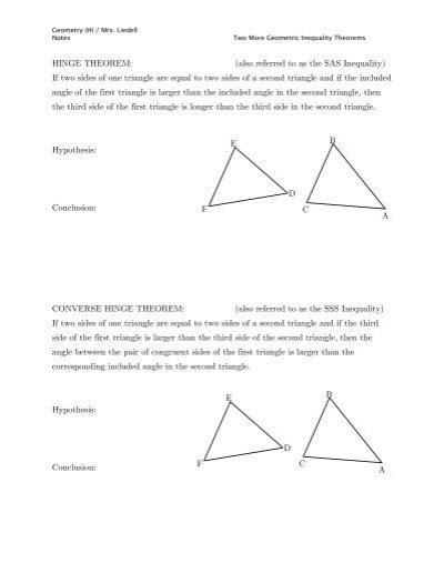 Hinge Theorem Also Referred To As The Sas Inequality If Two