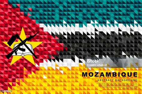 모잠비크의 국기 모잠비크 국기의 다채로운 녹색 검은 색 흰색 및 노란색 줄무늬 형태의 작은 삼각형의 추상적 인 배경 검은색에 대한 스톡 벡터 아트 및 기타 이미지 Istock