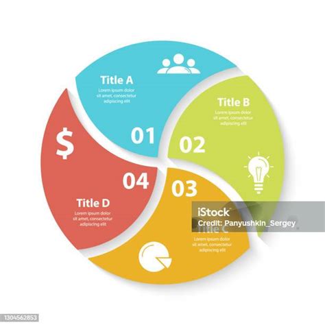 라운드 주기 다이어그램 그래프 웹 디자인에 대한 벡터 서클 차트 인포그래픽 템플릿 4단계 옵션 또는 프로세스를 갖춘 비즈니스 개념 0명에 대한 스톡 벡터 아트 및 기타