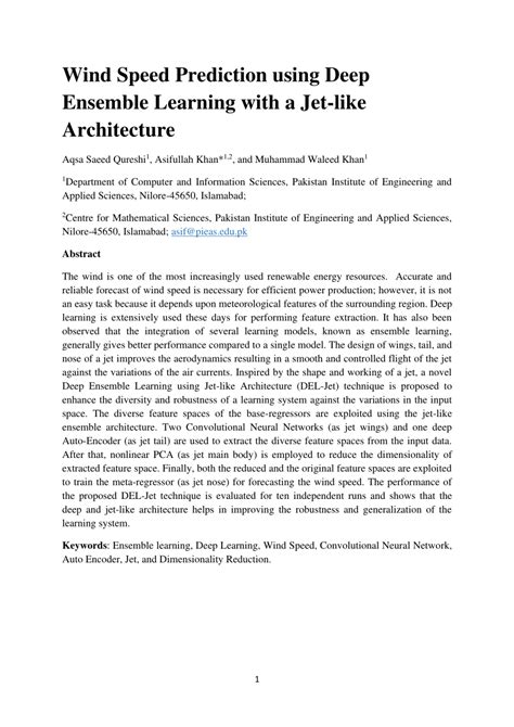 pdf wind speed prediction using deep ensemble learning with a jet