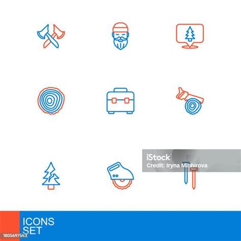 금속 못 전기 원형 톱 나무 손과 통나무 반지 도구 상자 숲의 위치 및 벌목꾼 아이콘을 설정합니다 벡터 가루로 빻은에 대한 스톡 벡터 아트 및 기타 이미지 Istock