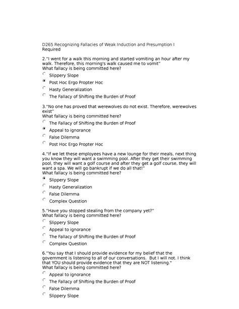D265 Recognizing Fallacies Of Weak Induction And Presumption I “i Went For A Walk This Morning
