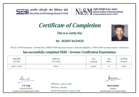Finished Sebi Investor Certification Rohit Rathod Posted On The