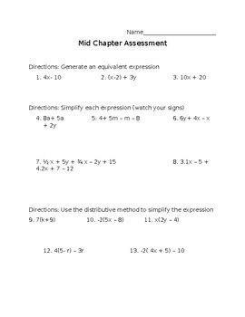 Simplifying Expressions Assessment By Rebecca Costello TPT