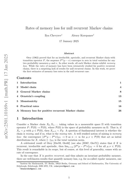 Pdf Rates Of Memory Loss For Null Recurrent Markov Chains