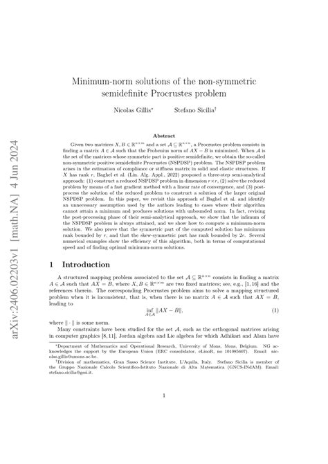 pdf minimum norm solutions of the non symmetric semidefinite procrustes problem
